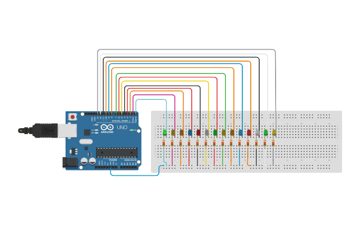 Circuit design 12 LEDS - Tinkercad