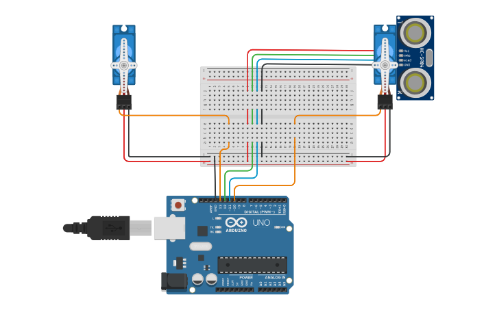 Circuit design simple radar model by arduino - Tinkercad