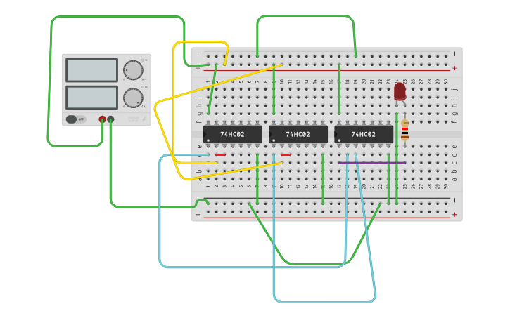 Circuit design AND USING NOR GATE - Tinkercad
