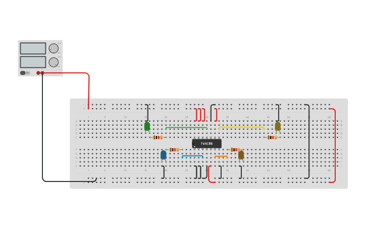 Circuit design IC 74HC08 - Tinkercad