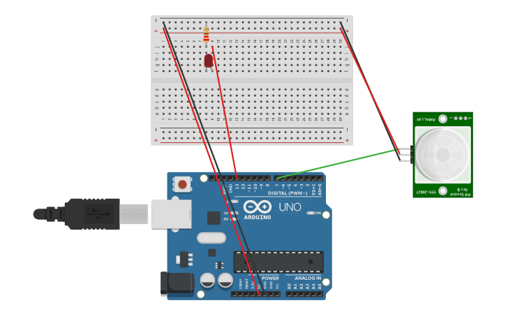Circuit design Practica 7. Sensor PIR | Tinkercad Circuit design Practica 7. Sensor PIR | Tinkercad