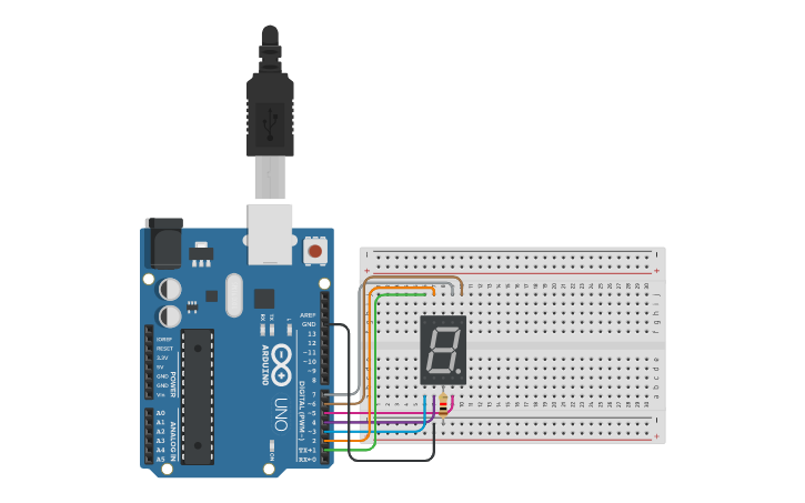 Circuit design 7seg-arduino-DDR-PORT | Tinkercad Circuit design 7seg-arduino-DDR-PORT | Tinkercad