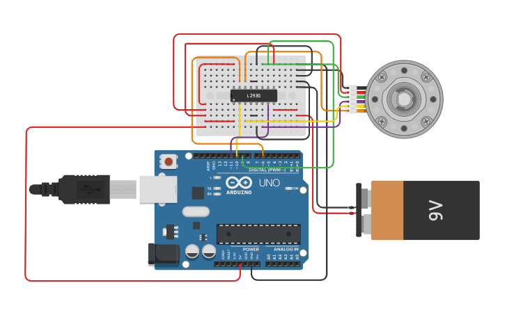 Circuit design Práctica de motor a pasos - Tinkercad