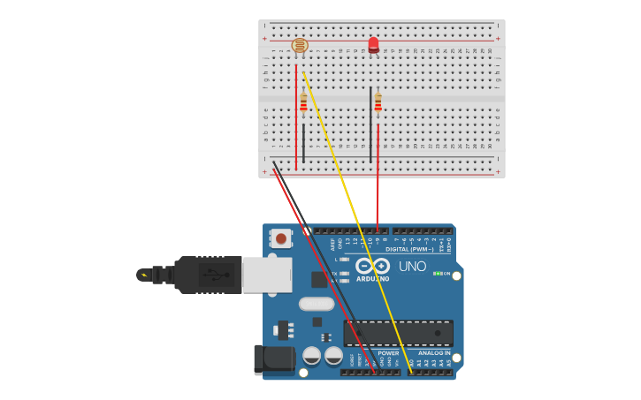 Circuit design Sensor Cahaya | Tinkercad