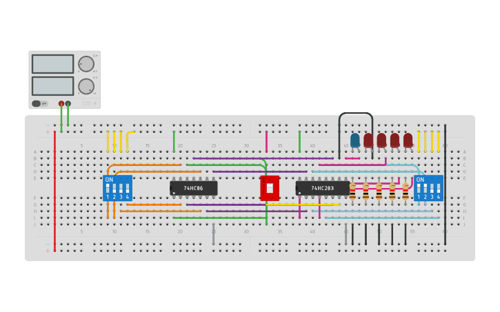 Circuit design 4-bit adder and subtractor - Tinkercad