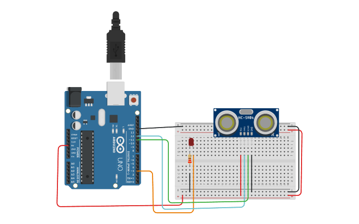 Circuit design HC SR04 Distance sensor - Tinkercad Circuit design HC SR04 Distance sensor - Tinkercad