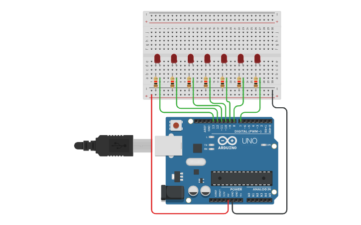 Circuit design Knight_Rider_Lights - Tinkercad