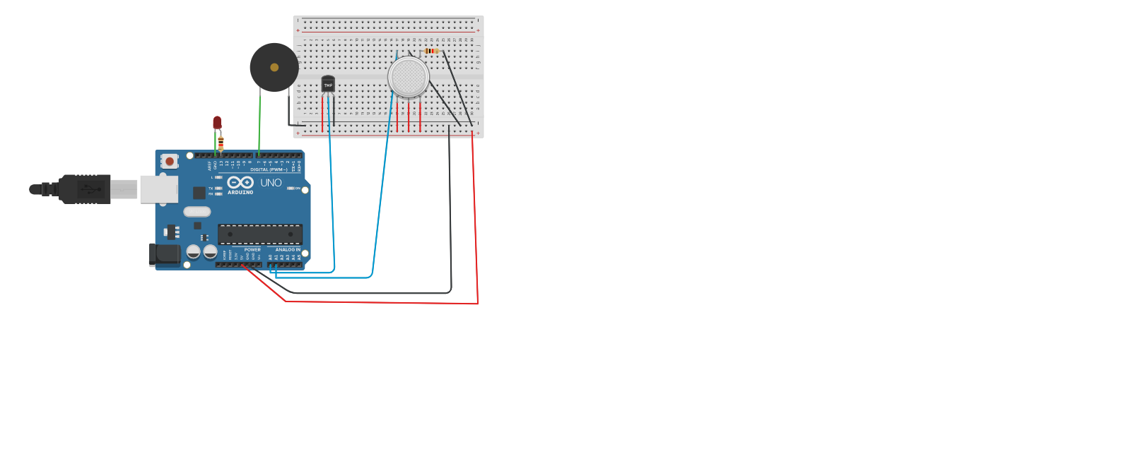 Circuit design fire alarm - Tinkercad