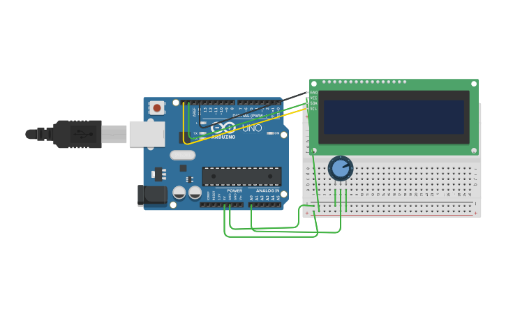 Circuit design LCD+POTENCIOMETER - Tinkercad