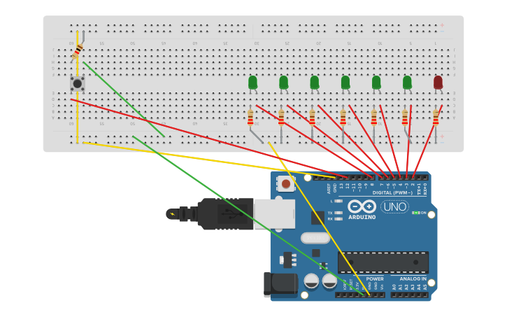 Circuit design Electronic dice - Tinkercad