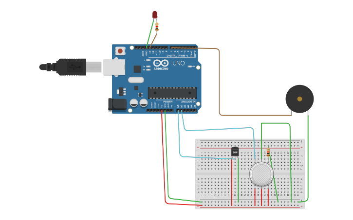 Circuit design fire alarm - Tinkercad