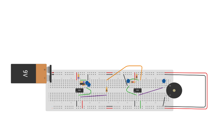 Circuit design siren with 555 - Tinkercad