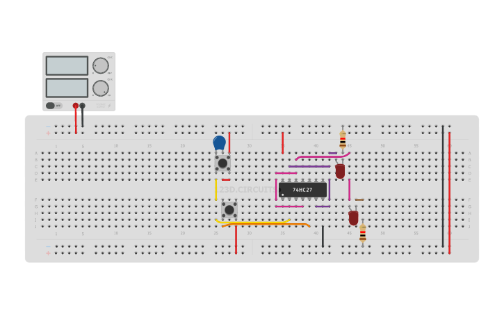 Circuit design Latch Set Reset 74HC27. OK - Tinkercad