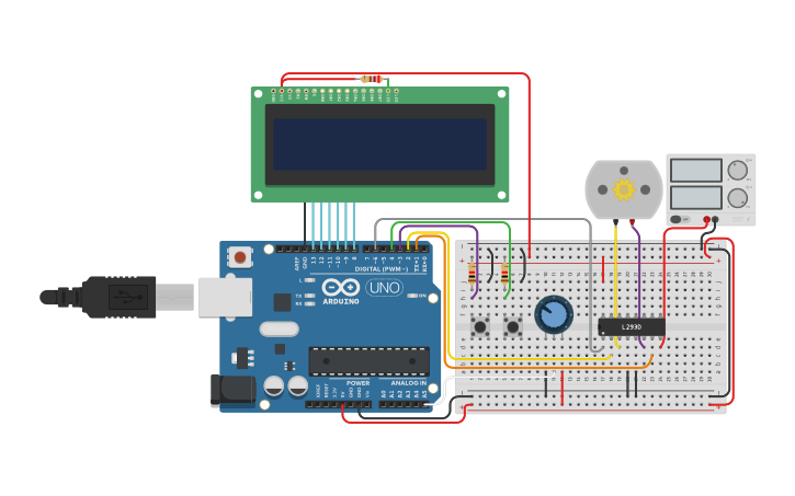 Circuit design Motor DC PWM speed control - Tinkercad