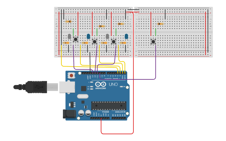 Circuit design SINGLE PUSH BUTTON practical 2 E - Tinkercad