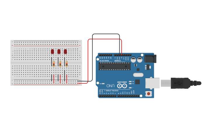 Circuit design protoboard con 3 leds - Tinkercad