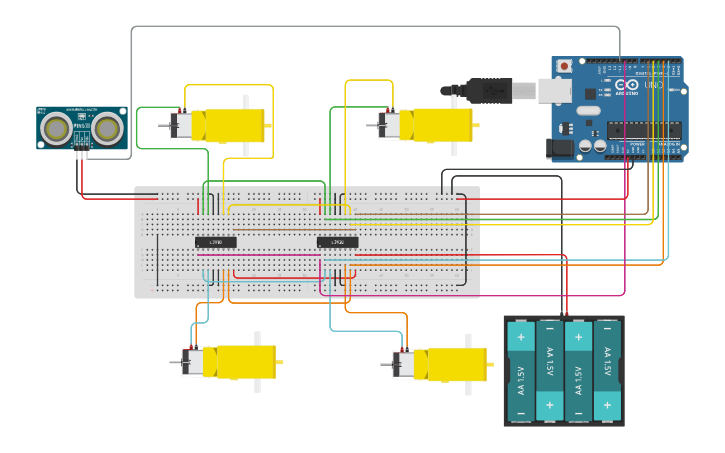 Circuit design Obstacle Avoiding Robotic Car ADU - Tinkercad