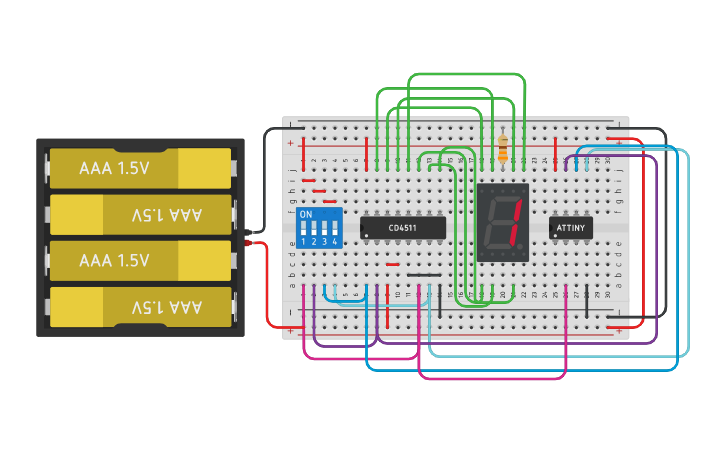 Circuit Design Attiny 7 Seguimentos Tinkercad
