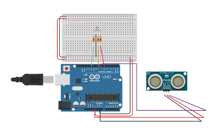 Circuit Design Measuring The Distance With Ultrasonic Sensor Hc Sr04 Tinkercad