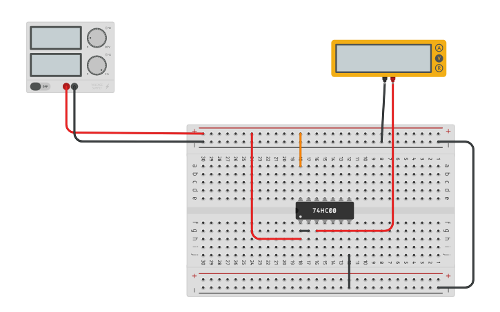 Circuit design NOT回路 by NAND IC_ブレッドボード - Tinkercad