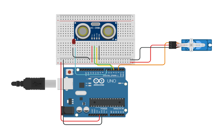 Circuit design servo y sensor - Tinkercad