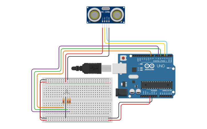 Circuit design Arduino Color/Distancia - Tinkercad