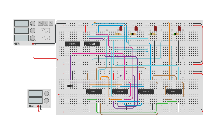 Circuit design 4-bit Synchronous Up/Down Counter - Tinkercad