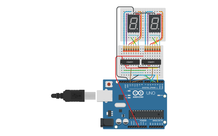 Circuit Design Par De 7 Segmentos Cd4511 Tinkercad