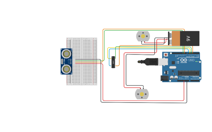 Circuit design Obstacle avoiding robot using L298N H-bridge - Tinkercad