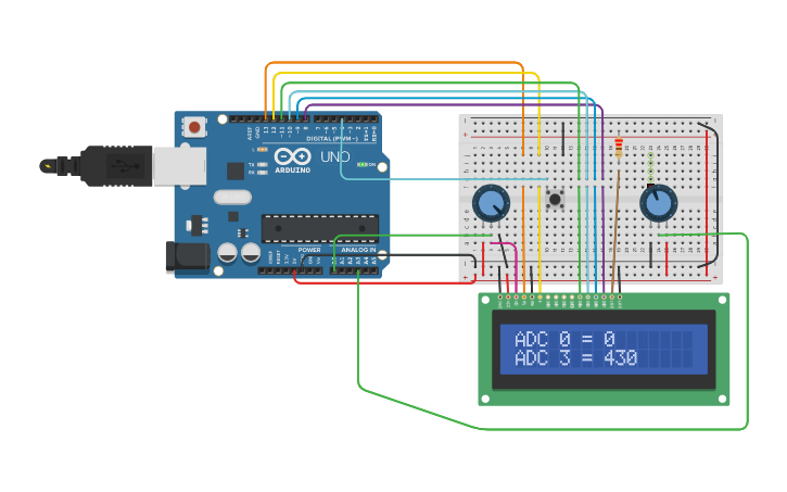 Circuit design ADC Lab with SFR | Tinkercad