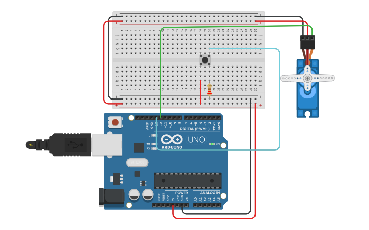 Circuit design BUTTON-SERVO MOTOR - Tinkercad