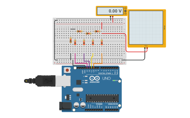 Circuit design R2R 4 bits - Tinkercad