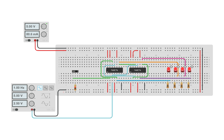 Circuit design Shift Register(SIPO) | Tinkercad