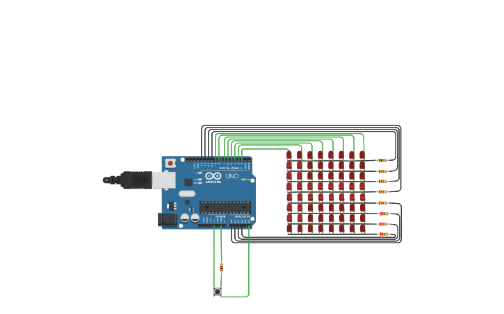 Circuit design 8x8 Matrix w/ Pushbutton - Tinkercad