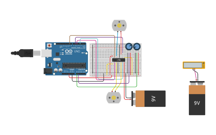 Circuit design Control de giro de dos motores. - Tinkercad