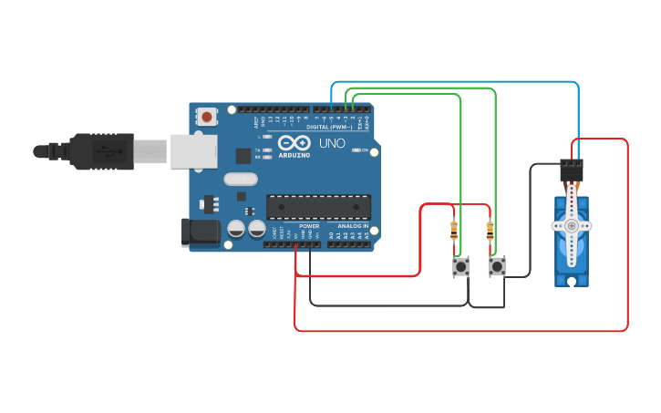 Circuit design Ejercicio ServoMotor 3 - Tinkercad