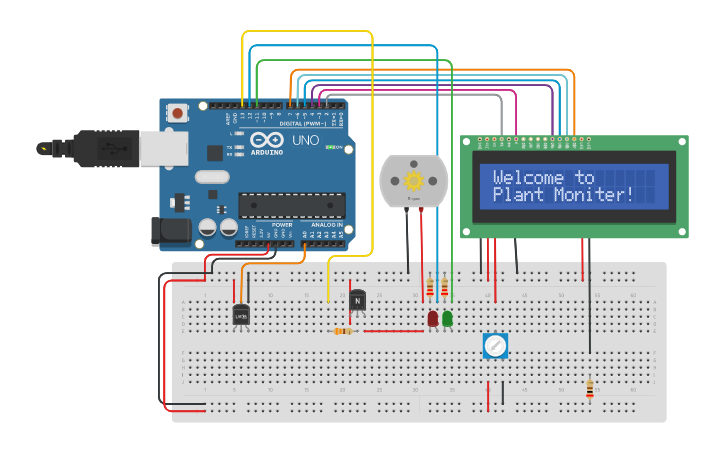Circuit design Plant watering system - Tinkercad