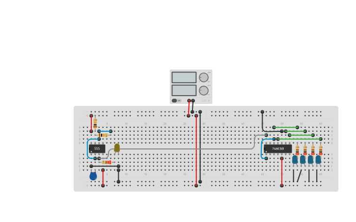 Circuit design OK-SAFE 555+74HC93: OSCILA CONTA - Tinkercad