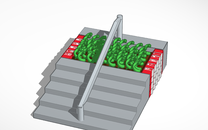 3D design Staircase And Grind Rail With A Grass Area - Tinkercad