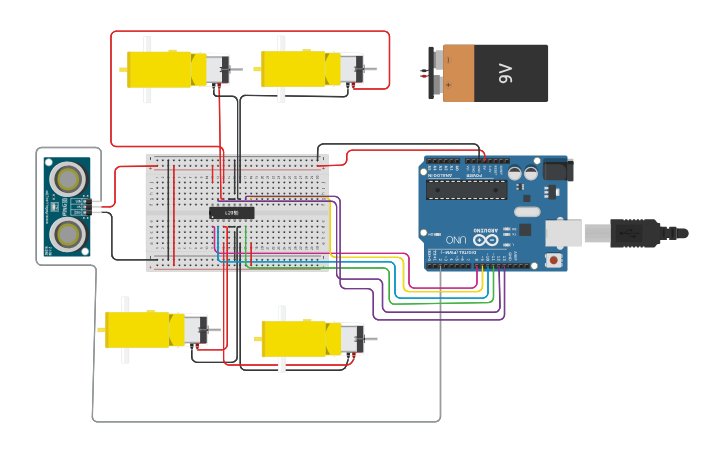 Circuit design Carrinho com 4 rodas - Tinkercad