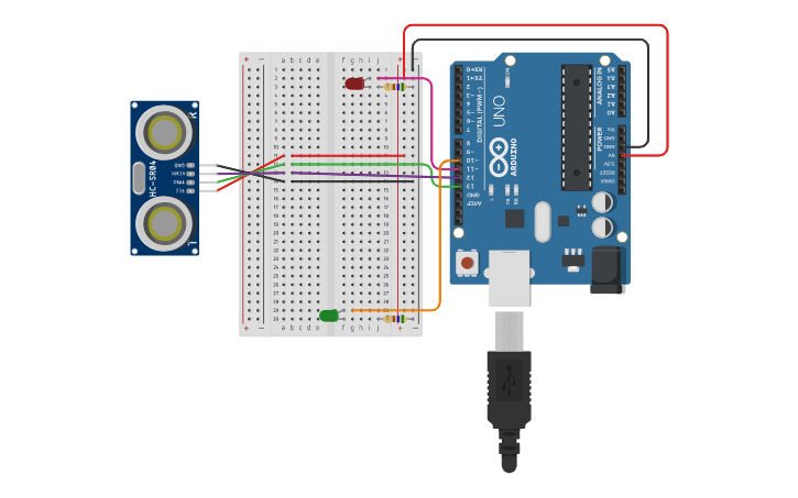 Circuit Design Using The Ultrasonic Distance Sensor Tinkercad