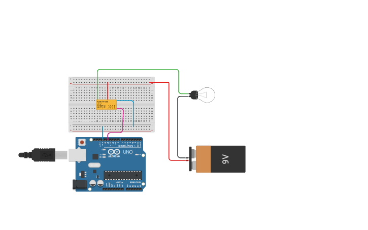 Circuit design acender lampada com relé - Tinkercad