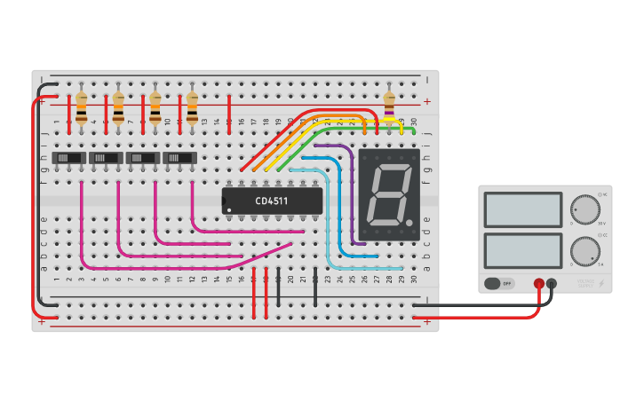 Circuit design 4511 7 Segment Display - Tinkercad