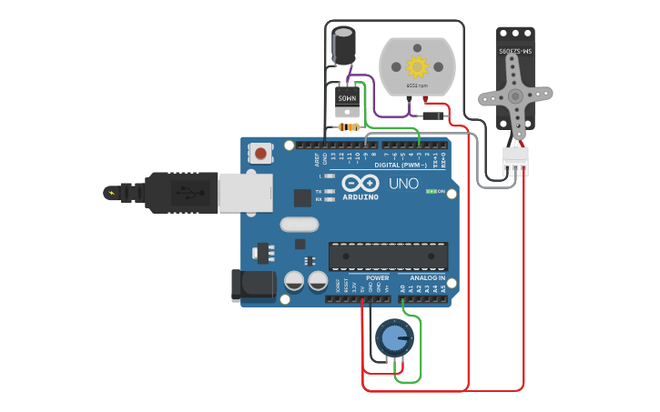 Circuit Design Arduino Servo And Motor Speed Tinkercad