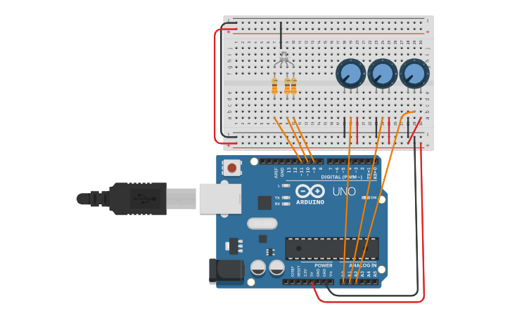 Circuit design RGB Led renk kontrolü - Tinkercad