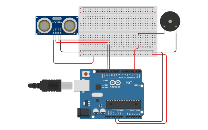 Circuit design Sensor Parkir Mobil menggunakan HC-SR04 dan Buzzer Piezo ...