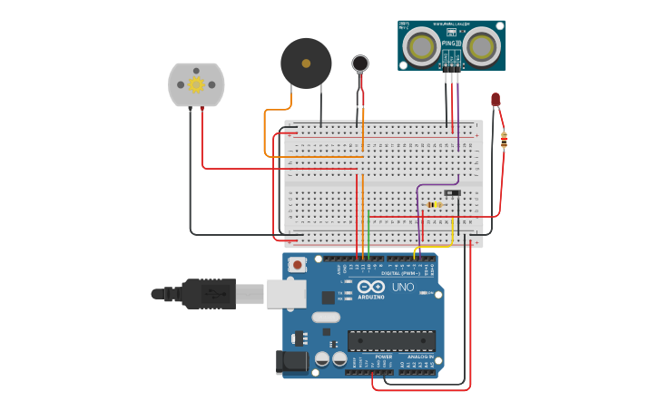 Circuit design Vehicle Collision Avoidance System - Tinkercad