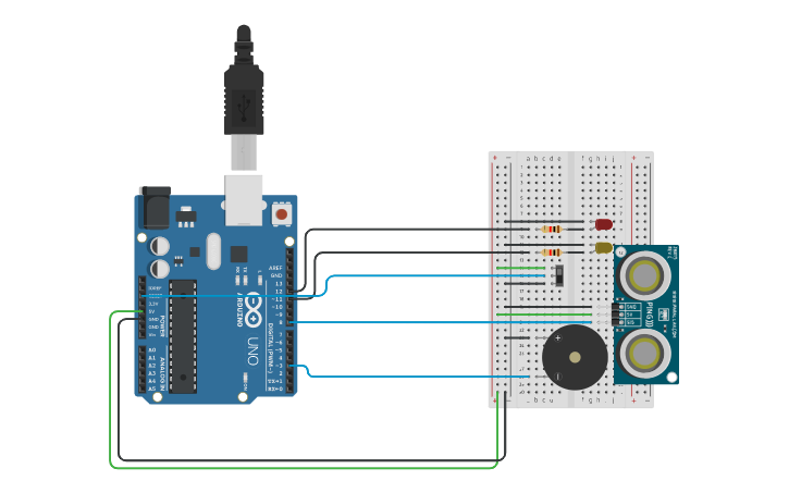 Circuit design Proximity Alarm - Tinkercad