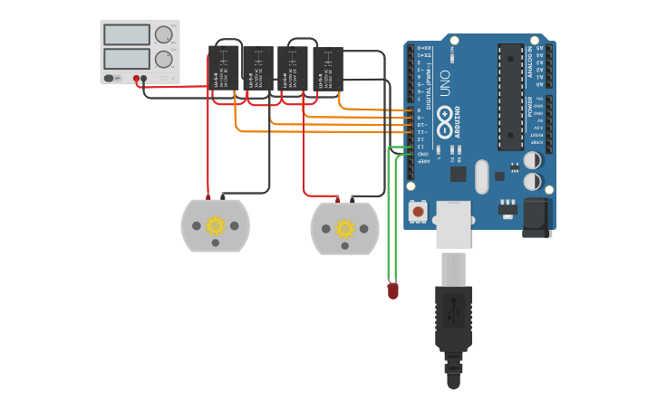 Circuit design Ponte H com relé | Tinkercad