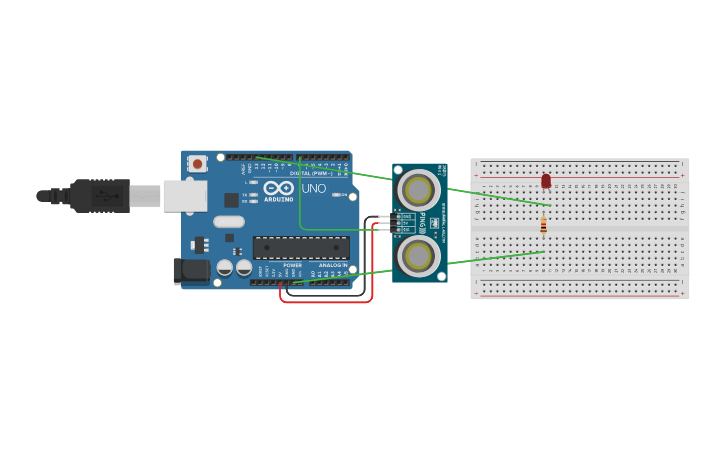 Circuit design Ultrasonic sensor - Tinkercad